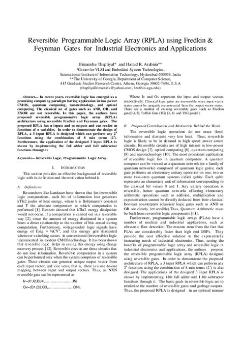 Pdf Reversible Programmable Logic Array Rpla Using Fredkin