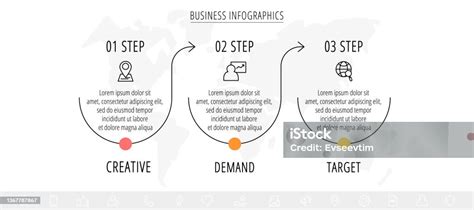 화살표가 있는 최소 줄 인포그래픽을 벡터로 표시합니다 비즈니스 개념 3 단계 단계별 옵션 라벨 차트 다이어그램 순서도 앱 순서도에 대한 세 가지 방법이있는 플랫 템플릿 0