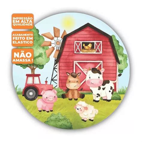 Painel De Festa Redondo Tecido Sublimado D Fazendinha Parcelamento Sem Juros