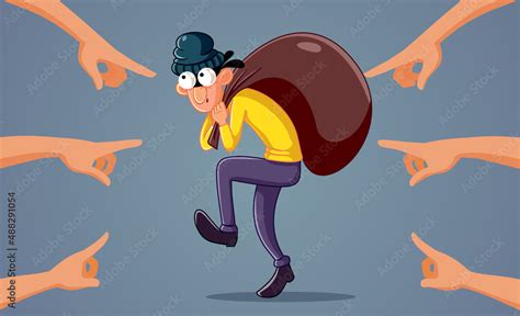 Hands Pointing To A Thief Caught Stealing Vector Cartoon Illustration