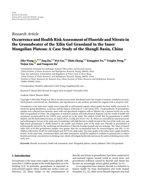 Pdf Occurrence And Health Risk Assessment Of Fluoride And Nitrate In The Groundwater Of The