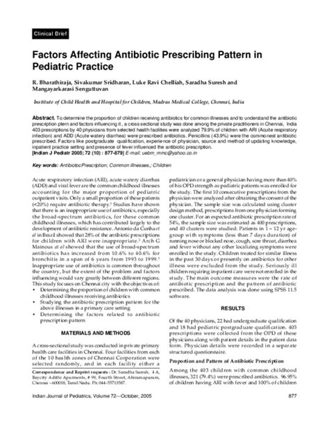 Pdf Factors Affecting Antibiotic Prescribing Pattern In Pediatric