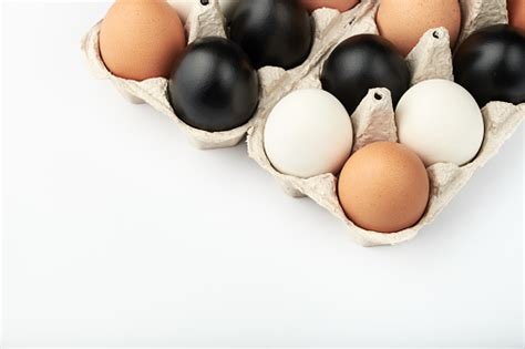 골판지 상자에 다른 색상의 계란 검은 색 흰색과 갈색 닭 고기 계란 0명에 대한 스톡 사진 및 기타 이미지 0명 4월