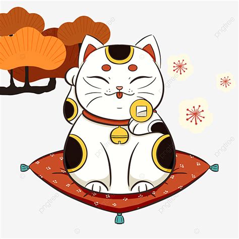 일본 일러스트 전통 행운 고양이 장식 돈 운이 좋은 고양이 마스코트 가구 Png 일러스트 및 Psd 이미지 무료 다운로드