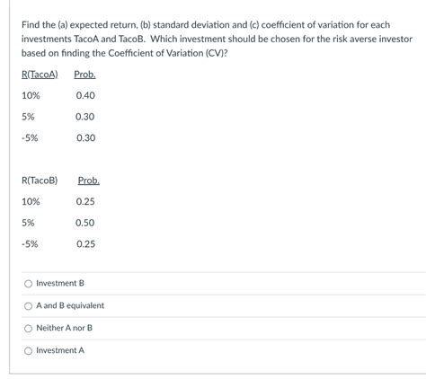 Solved Find The A Expected Return B Standard Deviation