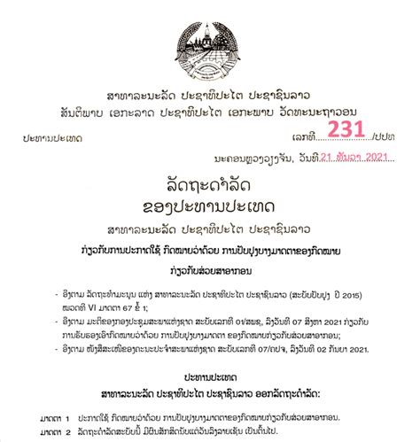 Bansiacademy ກົດໝາຍວ່າດ້ວຍ ການປັບປຸງບາງມາດຕາຂອງກົດໝາຍກ່ຽວກັບສ່ວຍສາອາກອນ ສະບັບເລກທີ 01 ສພຊ