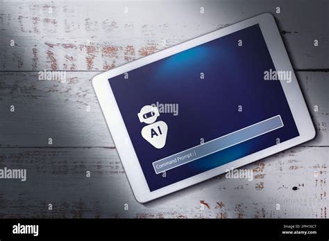 Top View Of Digital Tablet With Chatbot On Screen And Copy Space Command Prompt Ai Concept