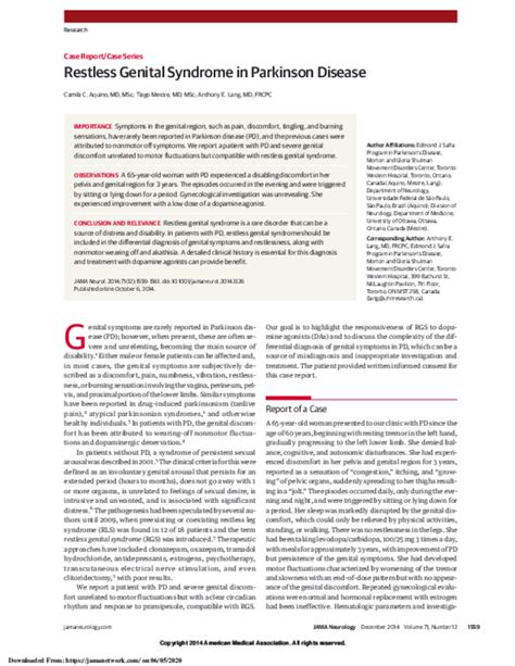 Pdf Restless Genital Syndrome In Parkinson Disease