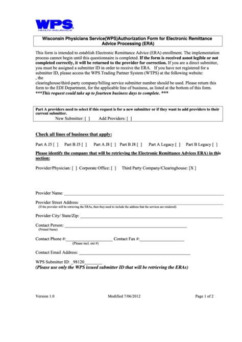 Wisconsin Physicians Service Wps Authorization Form For Electronic