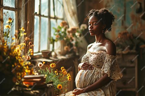 Premium Photo Young Pregnant African Black Woman Against A Background