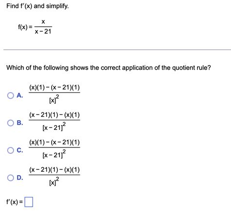 Solved Find F X ﻿and Simplify F X Xx 21which Of The
