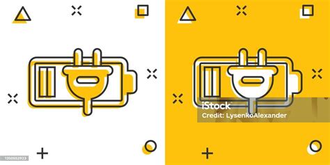 코믹 스타일의 배터리 충전 아이콘 흰색 고립 된 배경에 전원 레벨 만화 벡터 그림 리튬 축적기 스플래시 효과 비즈니스 개념 Alcoholics Anonymous에 대한 스톡