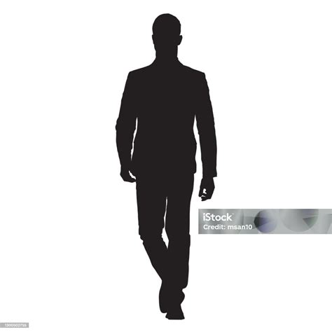 젊은 사업가 남자 에 정장 앞으로 간다 전면 보기 고립 된 벡터 실루엣 한 사람에 대한 스톡 벡터 아트 및 기타 이미지 한