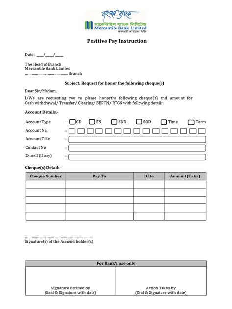 Positive Pay Instruction Form 2023 Pdf