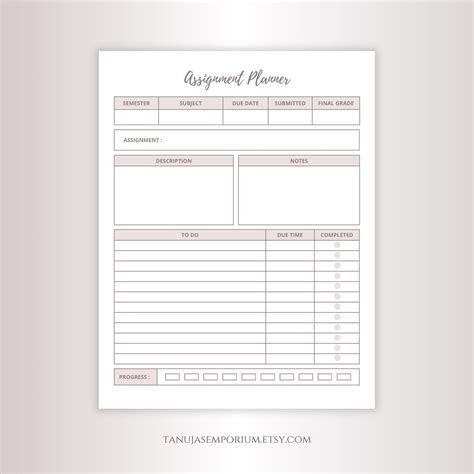Assignment Planner Printable Etsy