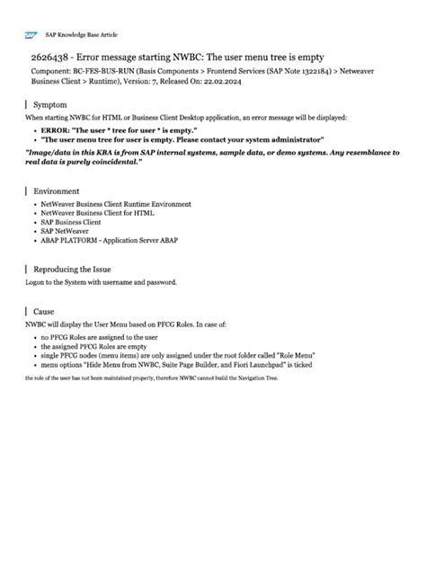Error Message Starting Nwbc The User Menu Tree Is Empty Pdf