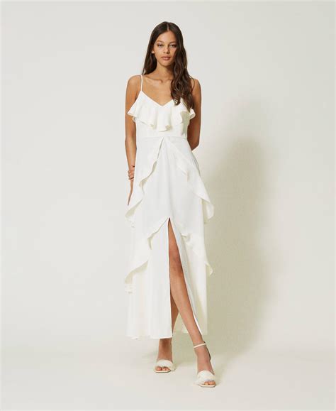 Cady Crêpe Slip Dress With Ruffles Woman White Twinset Milano