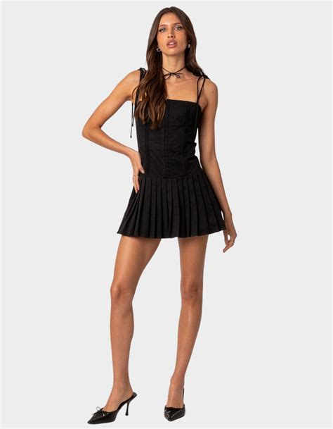 Edikted Perri Pleated Corset Mini Dress Black Tillys