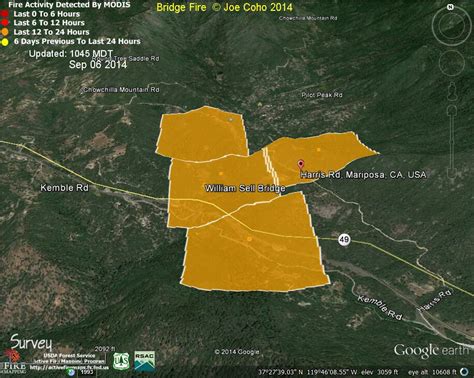 Bridge Fire In Mariposa County Modis Fire Maps And Photos For Saturday