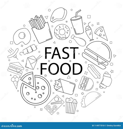Vector Fast Food Pattern With Word Fast Food Background Stock Vector