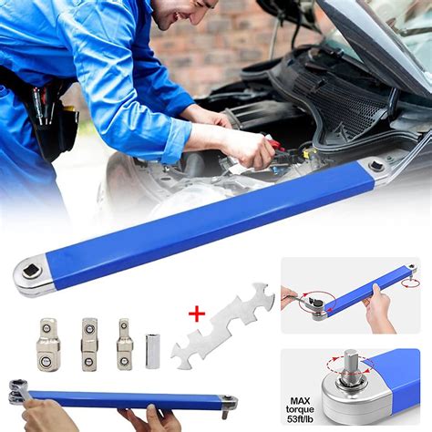 Offset Extension Ratchet Spanner And Adapter Set Multi Purpose Wrench Tool For Hard To Reach Areas