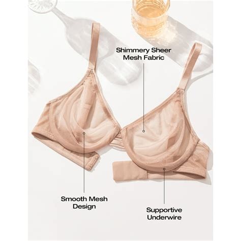 Deyllo Womens Sheer Mesh Unlined Sexy Lace Bra Underwire Non Padded
