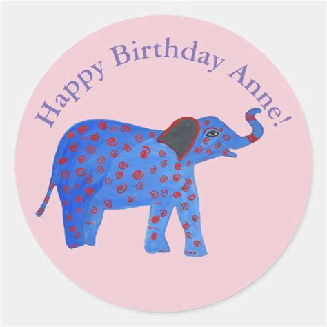 Blue Elephant Drawing Personalized Round Sticker Zazzle