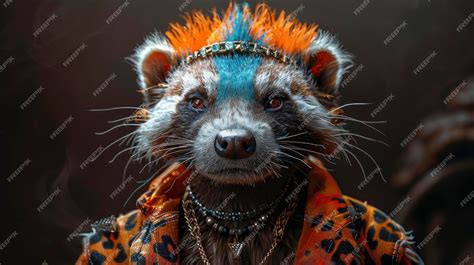 A Honey Badger With An Orange And Blue Mohawk Hairstyle Wearing A