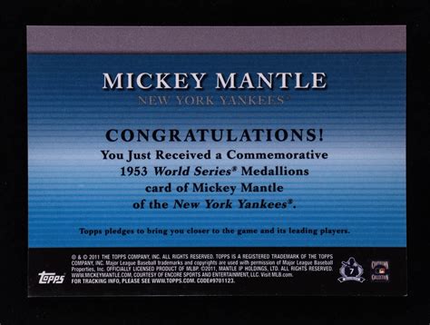 Mickey Mantle 2011 Topps Factory Set Mantle World Series Medallion 2