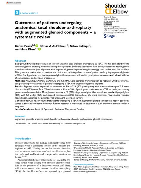Pdf Outcomes Of Patients Undergoing Anatomical Total Shoulder