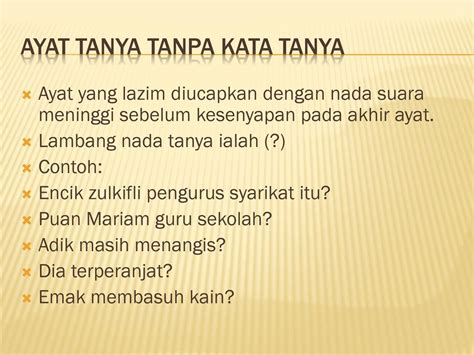 Contoh Ayat Tanya Tanpa Kata Tanya Tahun 3