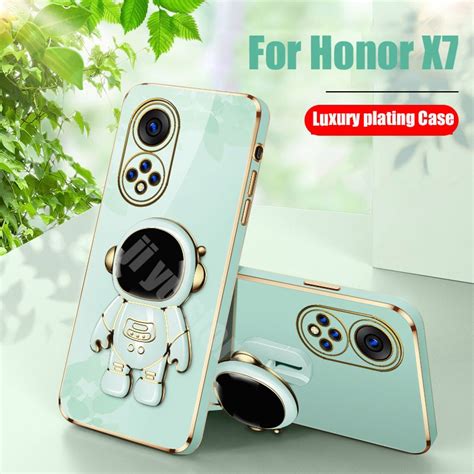 Soft Casing Honor X With Fold Stereoscopic Astronaut Bracket Straight Edge Luxury Plating Phone
