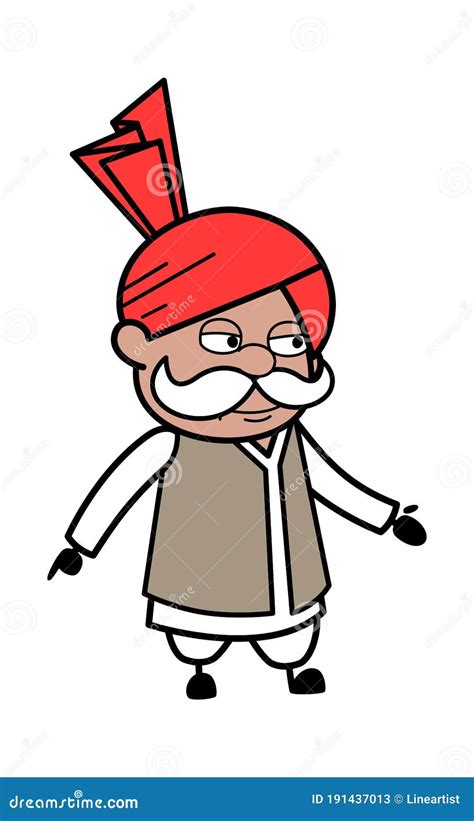 Haryanvi Old Man Expressionless Face Cartoon Stock Illustration