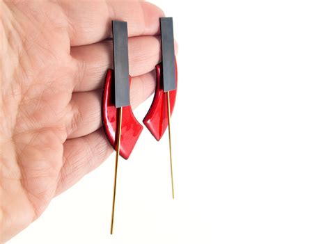 Red Statement Earrings Deep Red Earrings Drop Red Earrings Modernist