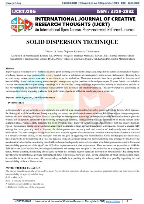Pdf Solid Dispersion Technique