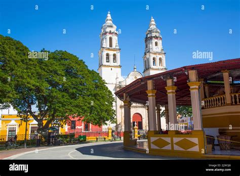 Independence Square With Gazebo And Cathedral In The Old Town Of San Francisco De Campeche