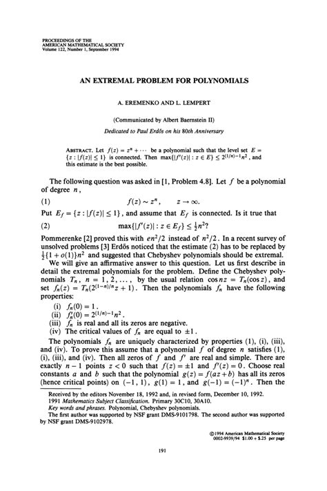 Pdf On An Extremal Problem For Polynomials In N Variables