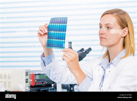 MODEL RELEASED Female Technician Holding Silicon Wafers Stock Photo Alamy