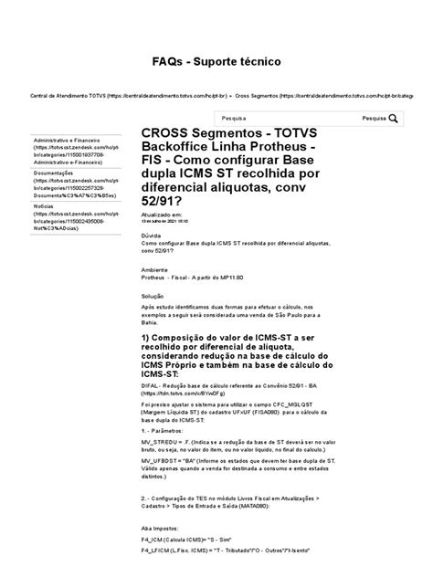 Cross Segmentos Totvs Backoffice Linha Protheus Fis Como Configurar Base Dupla Icms St