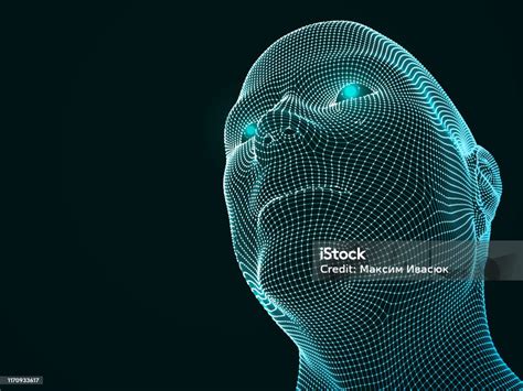 그리드에서 3d 벡터 헤드 인공 지능 3d 기하학적 면 설계 생체 인식 일러스트레이션 3차원 형태에 대한 스톡 벡터 아트 및