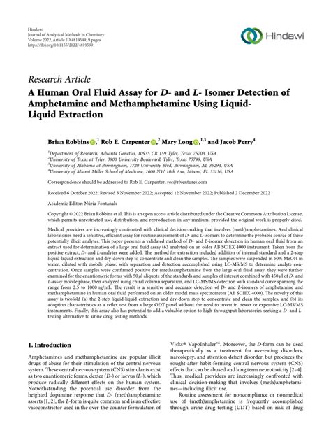 Pdf A Human Oral Fluid Assay For D And L Isomer Detection Of