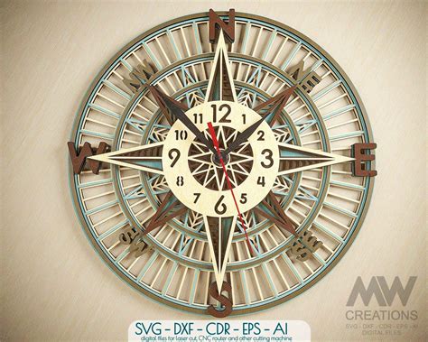 Layer Clock Svg Compass Clock Laser Cut Files Multi Layer Clock Svg