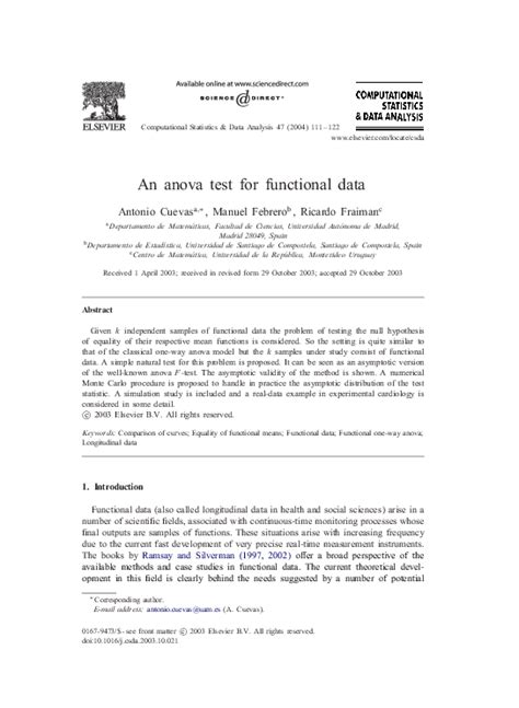 Pdf An Anova Test For Functional Data