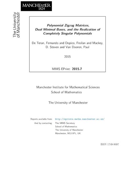 Pdf Polynomial Zigzag Matrices Dual Minimal Bases And The