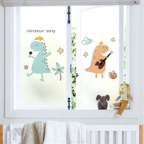 卡通恐龙窗纸玻璃贴膜无痕免胶静电厕所浴室卫生间窗户贴纸不透明虎窝淘