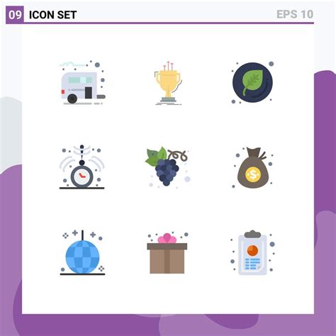 9 Thematic Vector Flat Colors And Editable Symbols Of Fruit Medical Prize Hypnosis Clock