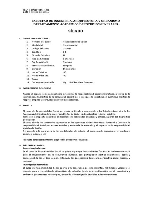 Sílabo Responsabilidad Pdf Responsabilidad Social Corporativa