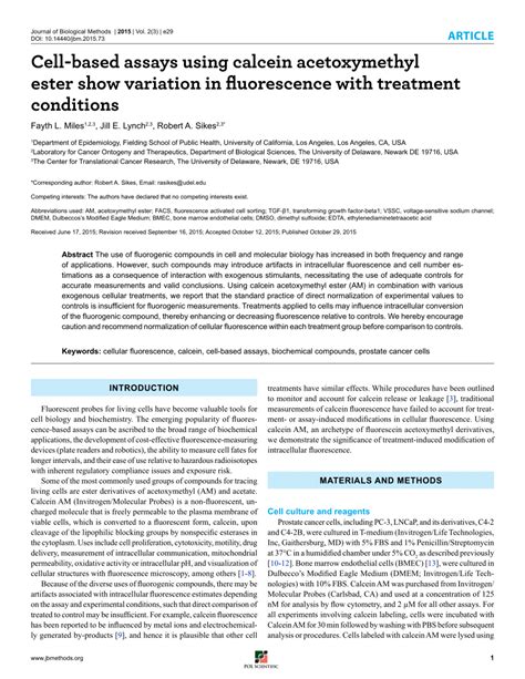 Pdf Cell Based Assays Using Calcein Acetoxymethyl Ester Show Variation In Fluorescence With