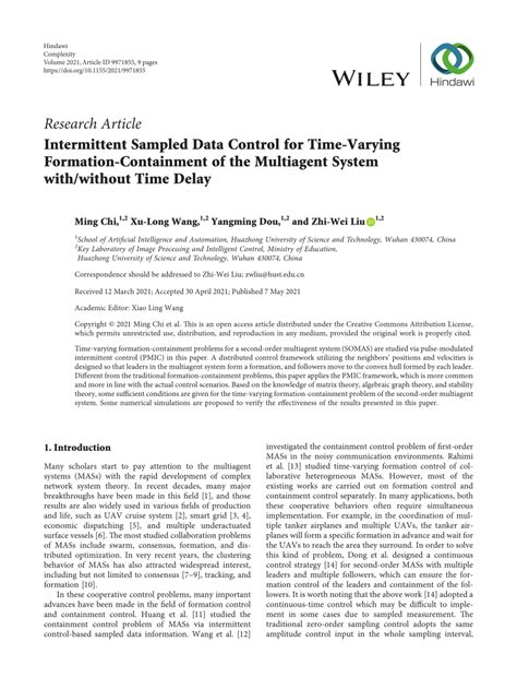 Pdf Intermittent Sampled Data Control For Time Varying Formation Containment Of The Multiagent