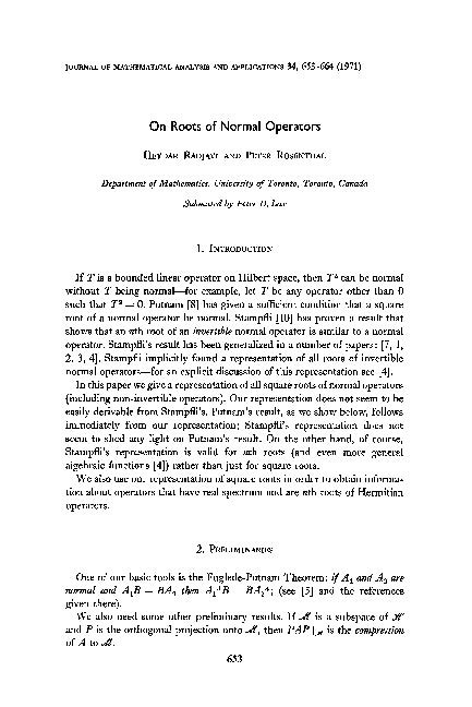 Pdf On Roots Of Normal Operators